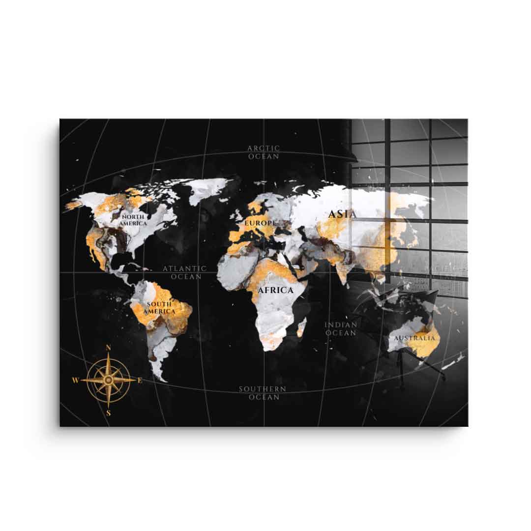 Acrylic Glass Art Abstract Country Collection world map black white