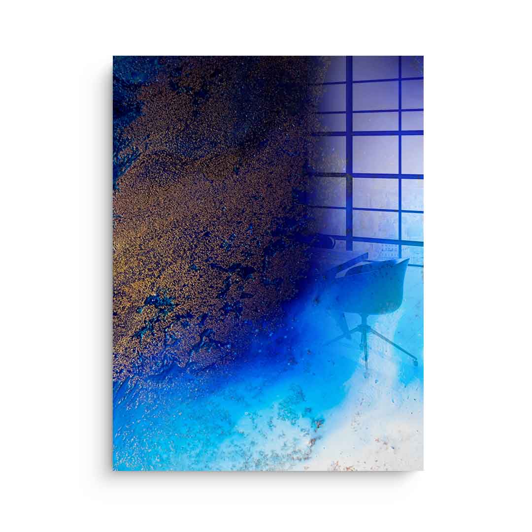 Acrylglasbild The Big Blue blau gold abstrakte Kunst moderne Kunst ...