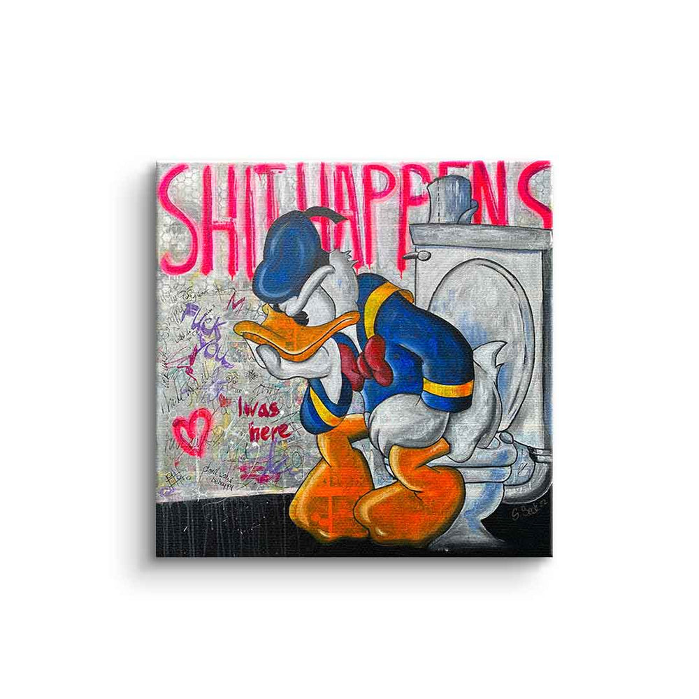 Canvas Art Donald Duck Shit Happens Bathroom Toilet Pop Art Comic