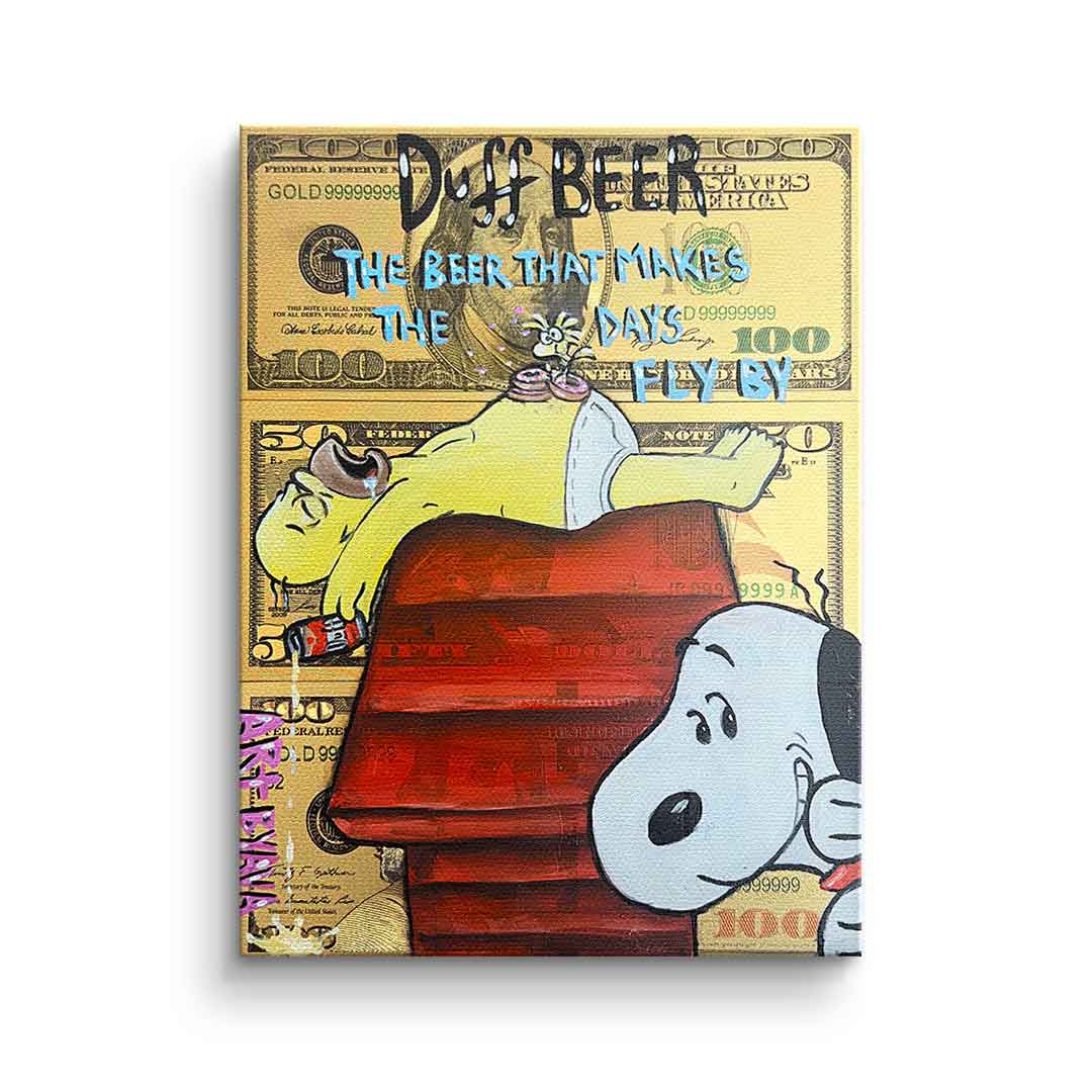 Canvas Art Duff Beer Magic Couch Potato Snoopy gold dollar bill