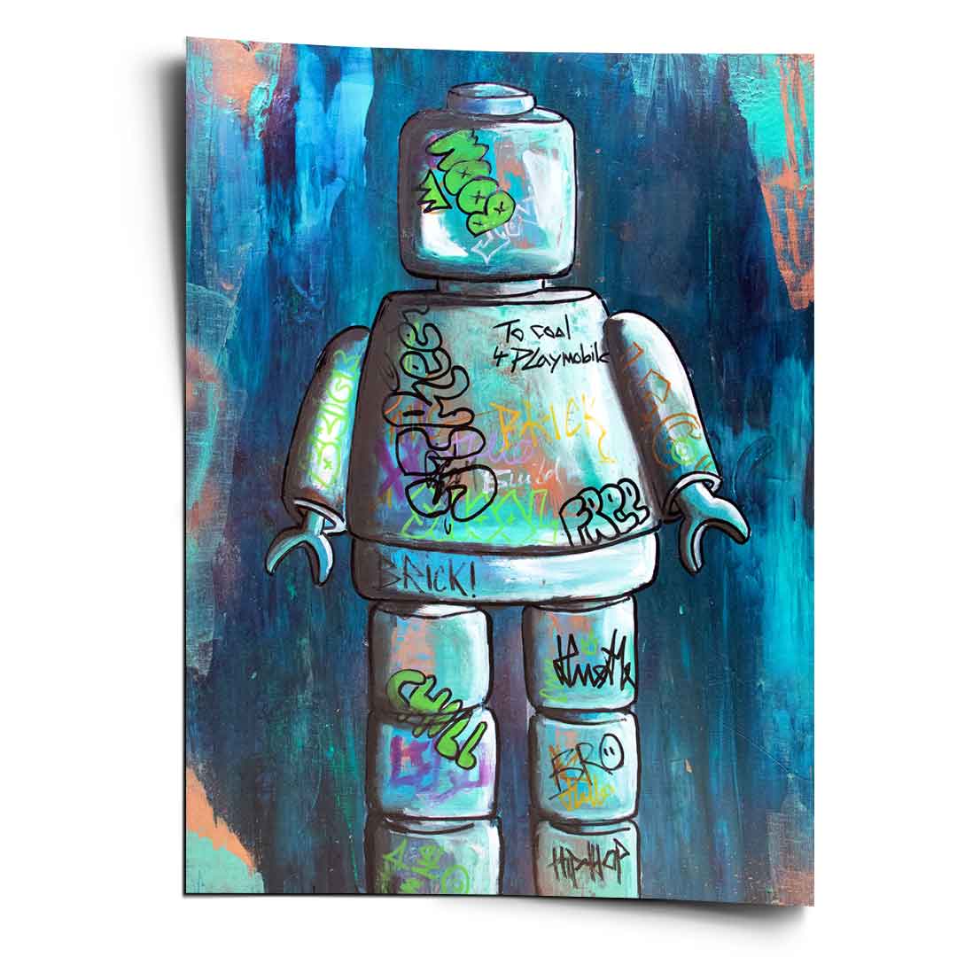 Poster Blockhead blue cartoon art print Wall Art