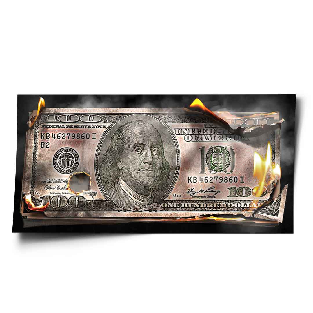Poster Burning 100 Dollar Bill Panorama Art print Wall Art