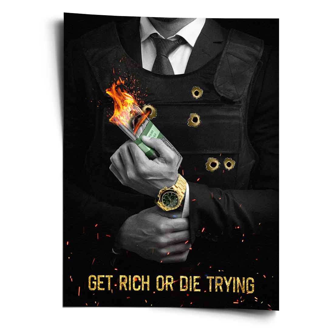 Poster Get Rich elegant schwarz Geld Reichtum Kunstdruck Wandbild ...