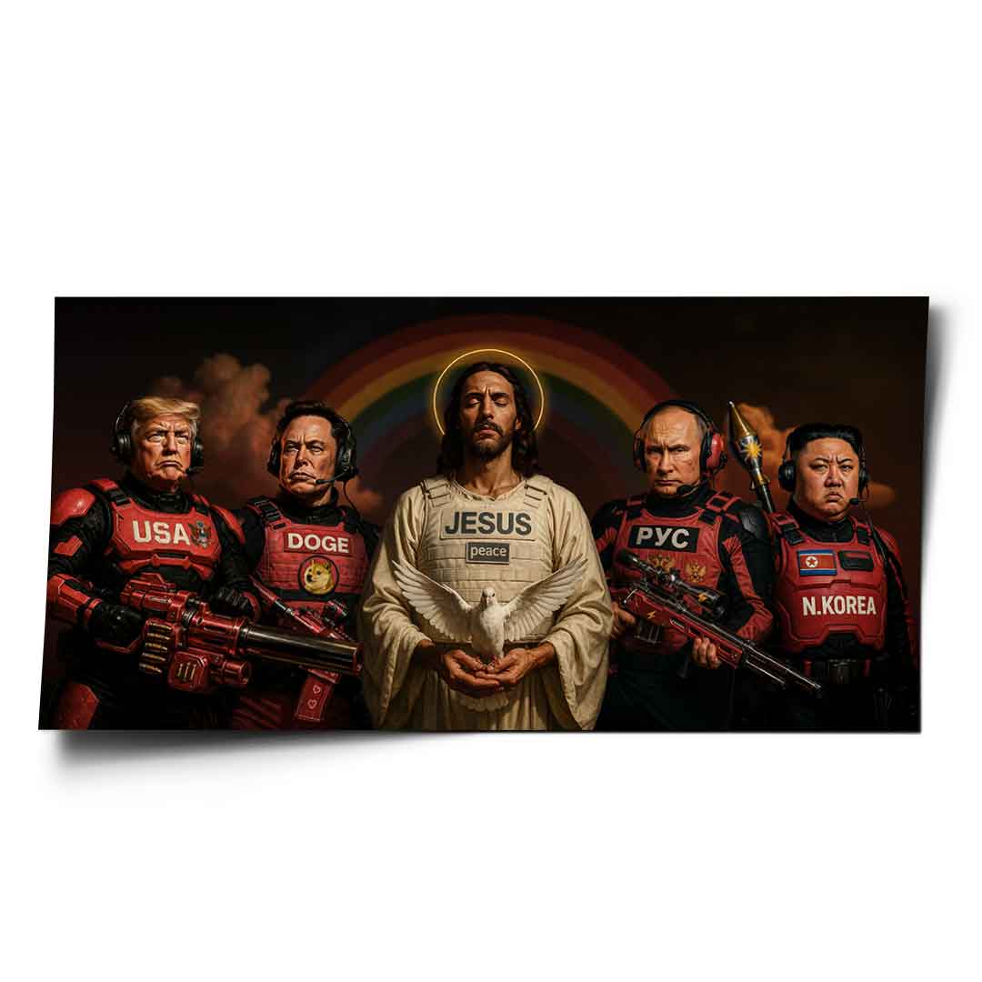 Poster Peace, No War Jesus Trump Musk Putin Kunstdruck Wandbild ...