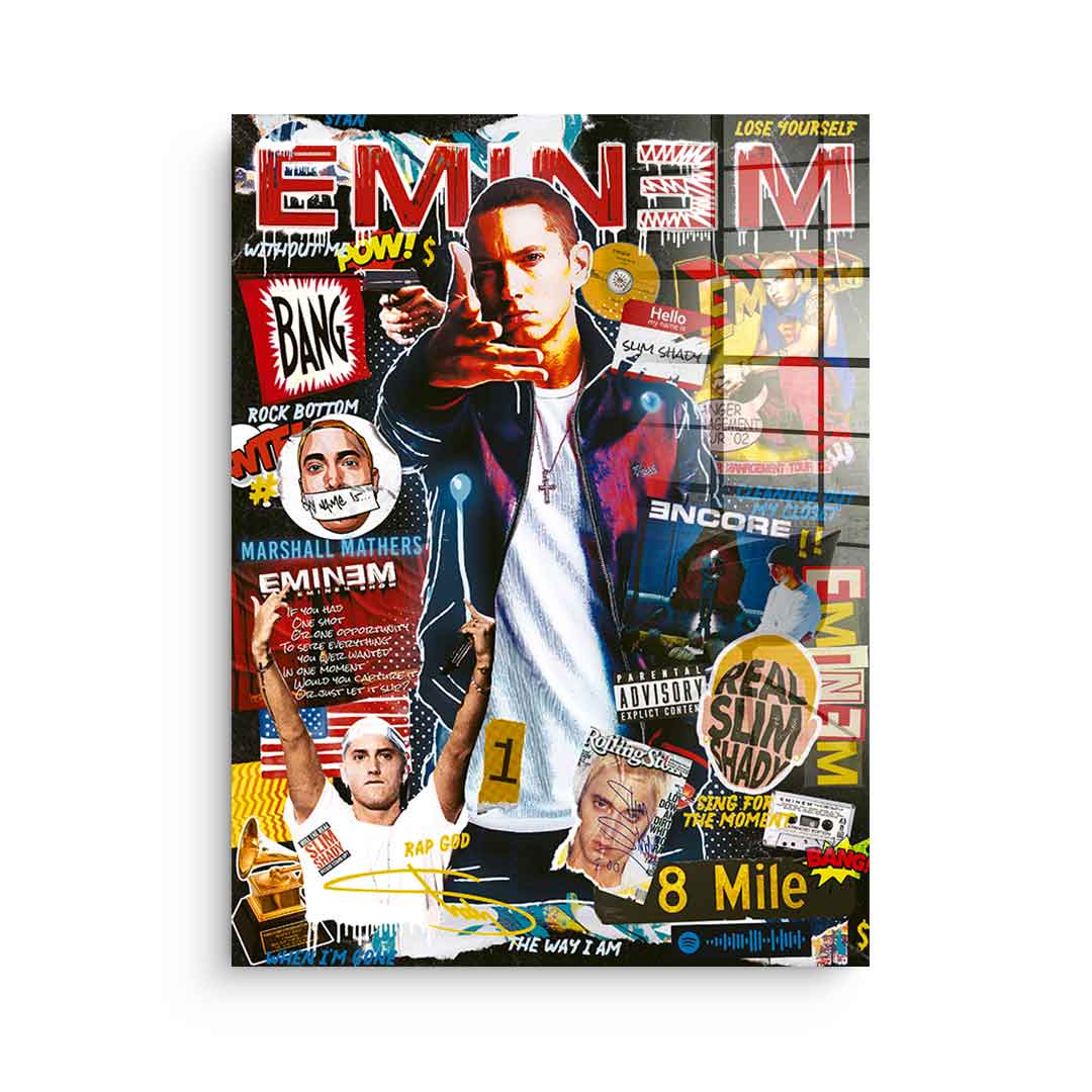 Acrylglasbild Eminem Pop Art collage mit premium Rahmen DOTCOMCANVAS