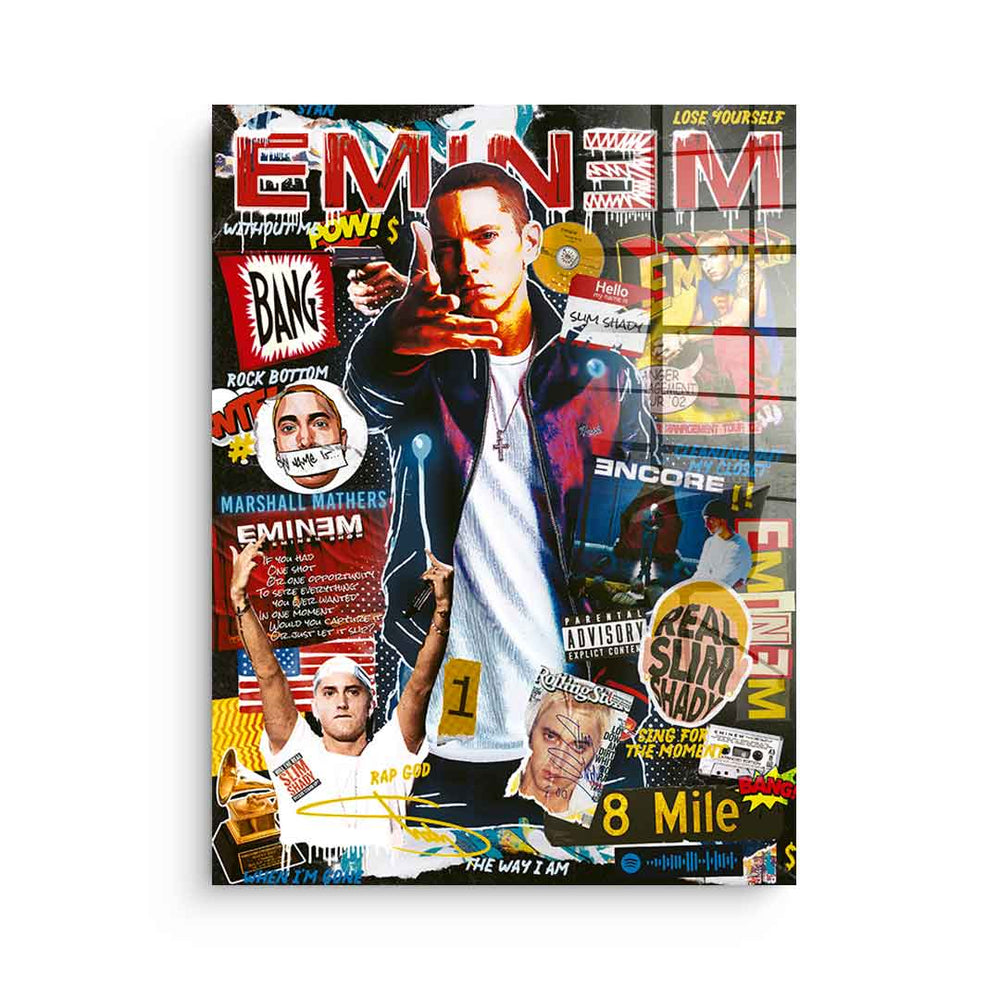 Acrylglasbild Eminem Pop Art collage mit premium Rahmen DOTCOMCANVAS