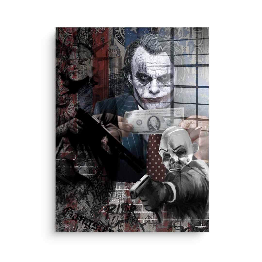 Acrylglasbild Serious Money Joker Geld Pop Art Motiv mit premium Rahme