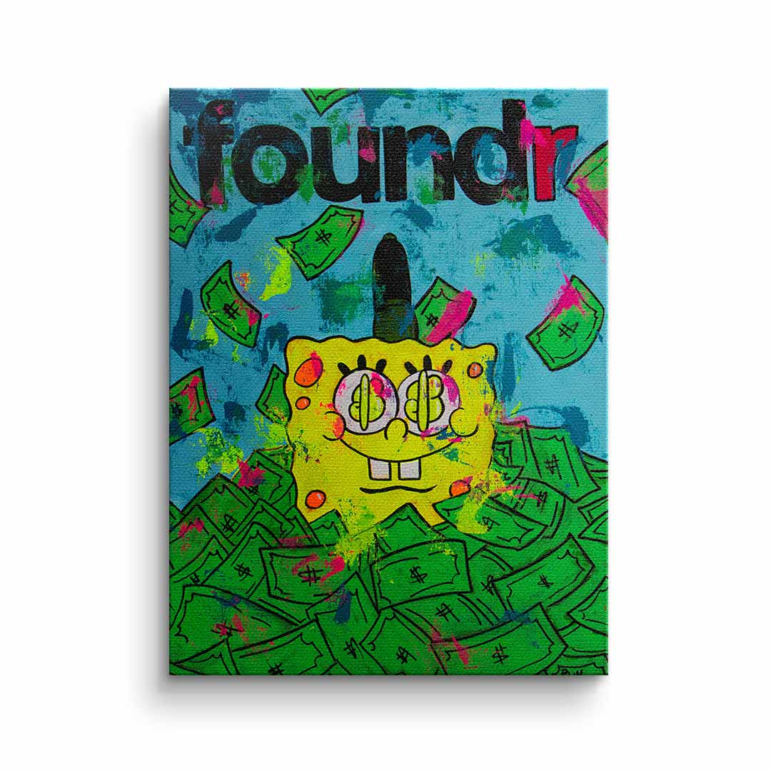 Canvas Art Spongebob money money blue green with premium frame