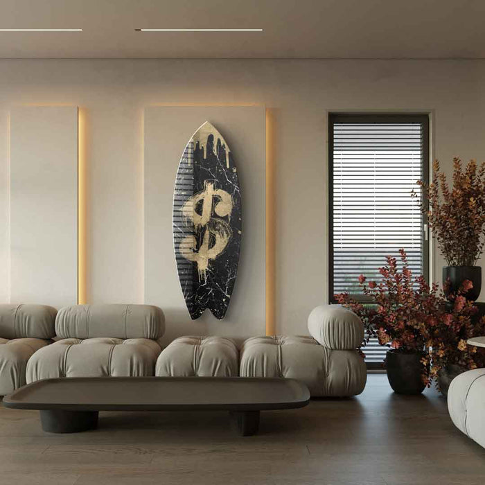 Surfboard Acrylic Glass Art Pop art motif gold black - Gangster sign